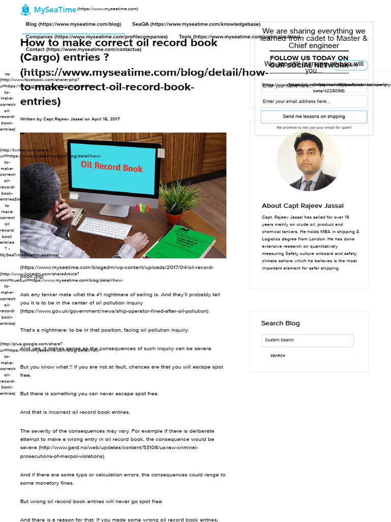 Correct Oil Record Book Entries Guide | PDF | Port | Email Spam