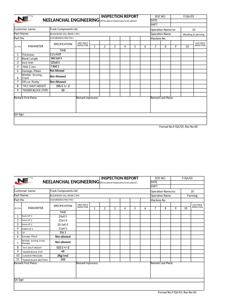 Quality Inspection Report for Auto Parts | PDF