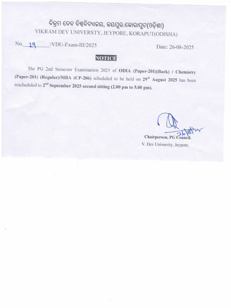 Notice for Rescheduled Pg 2nd Sem Exam 2025_document | PDF