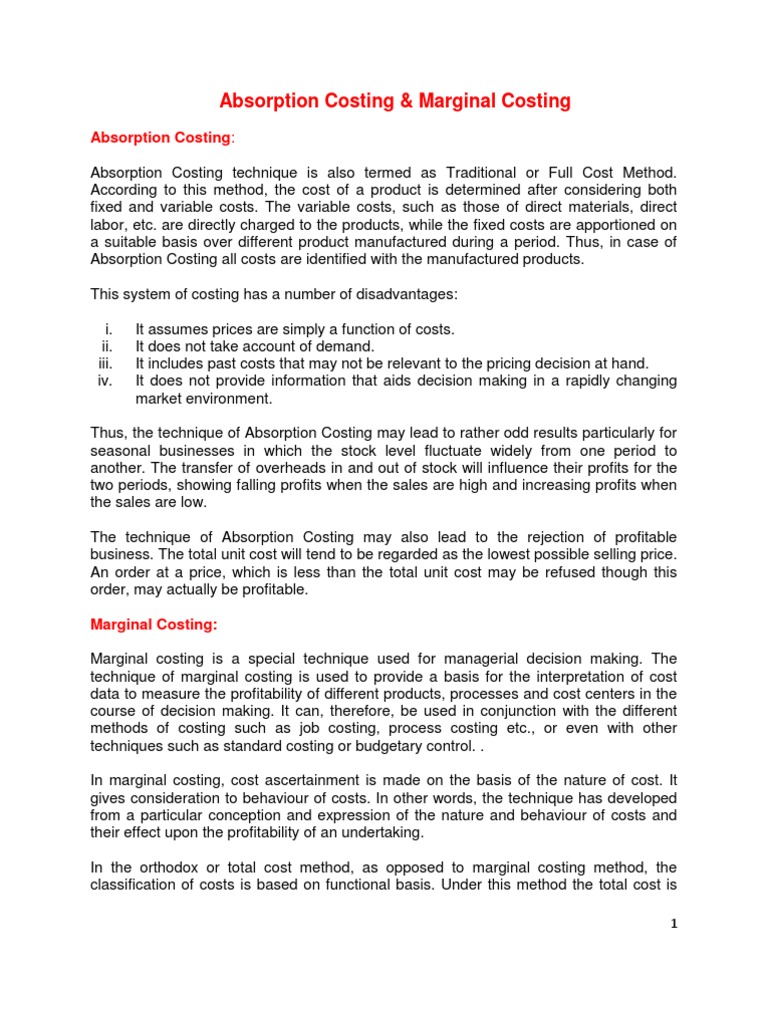 Absorption Costing and Marginal Costing | PDF | Profit (Accounting ...