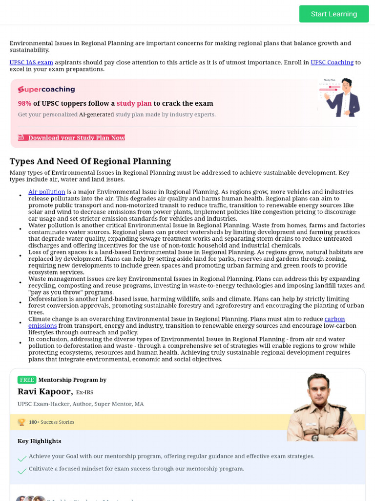 Environmental Issues in Regional Planning - Balancing Nature! | PDF
