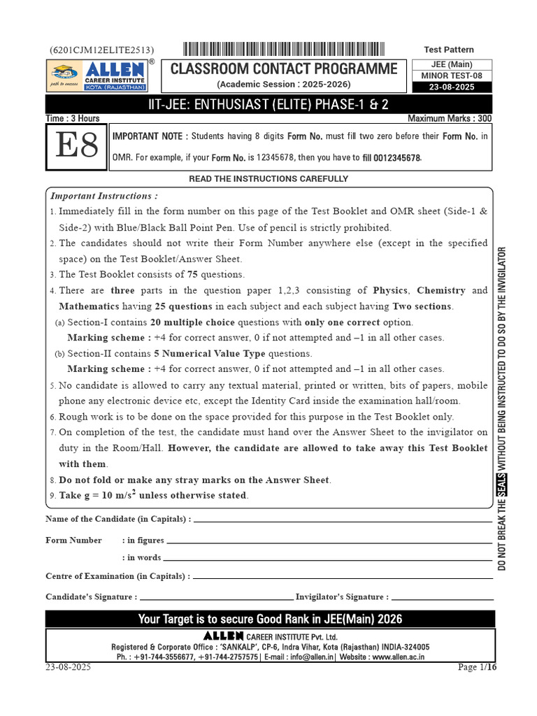 SC-IIT-Enthusiast (Elite) Phase-1 & 2 MT-08 23-08-2025 | PDF | Amino ...