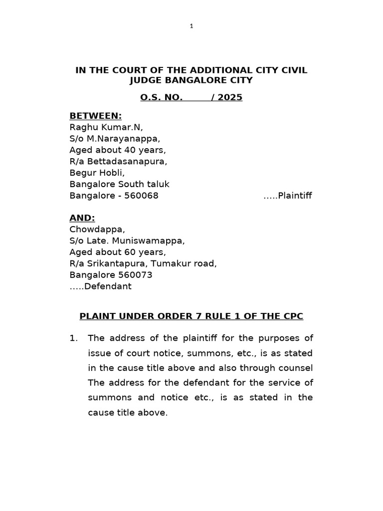 Raghu Kumara - Specific Performance Suit | PDF | Lawsuit | Affidavit