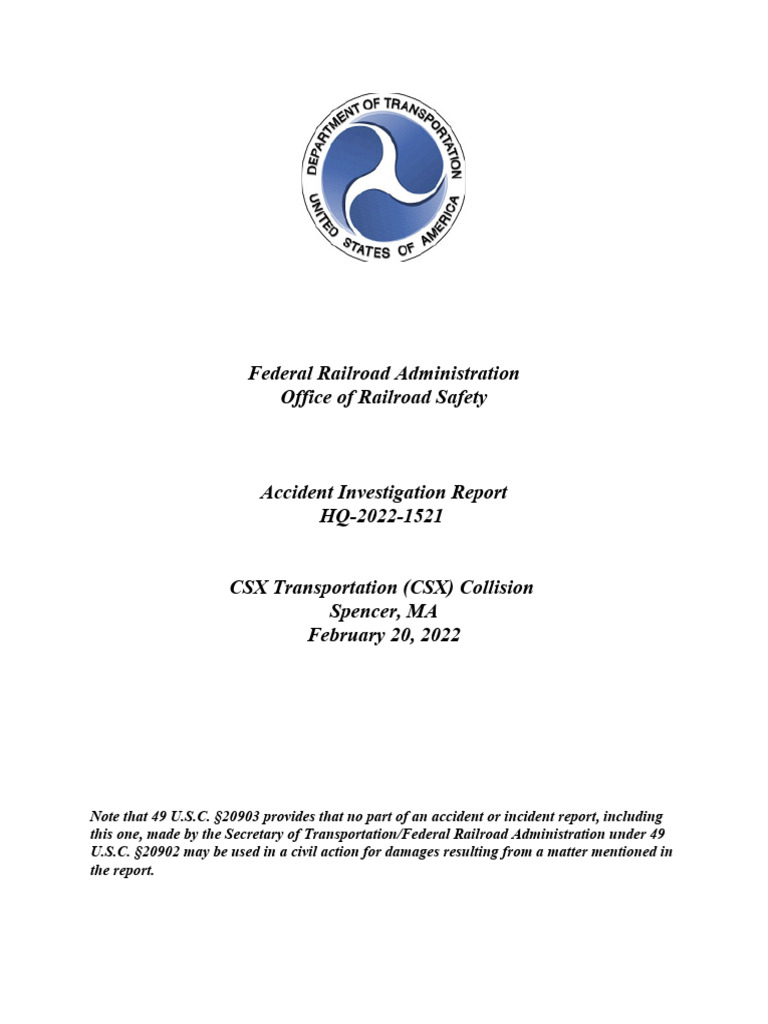 CSX Collision Investigation Report 2022 | PDF | Risk | Shift Work