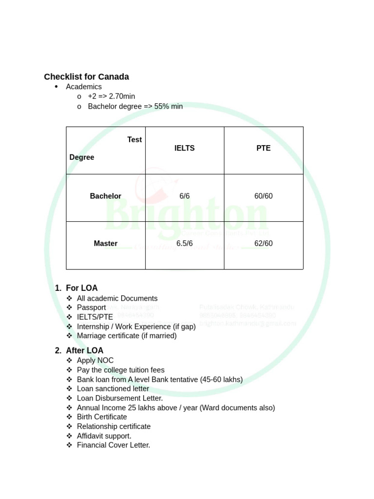 Canada Checklist | PDF