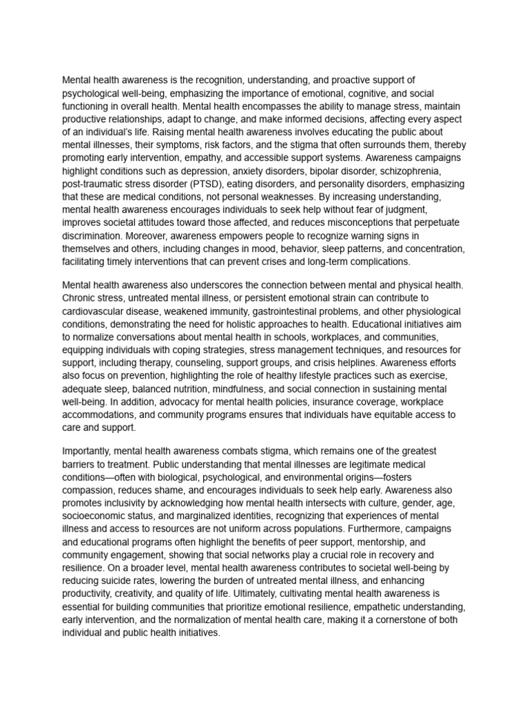 Understanding Mental Health Awareness | PDF | Mental Health | Mental ...