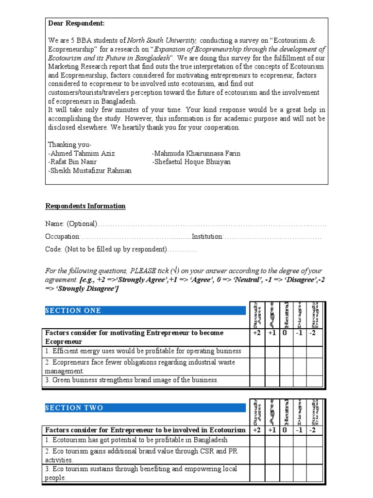 Questionnaire | PDF | Tourism | Survey Methodology