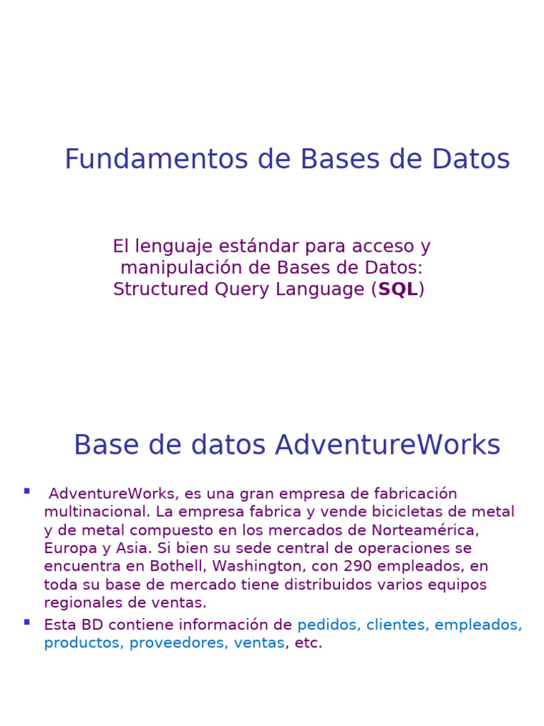BD - Tema 7 - SQL-AdventureWorks | PDF | SQL | Paradigmas de programación
