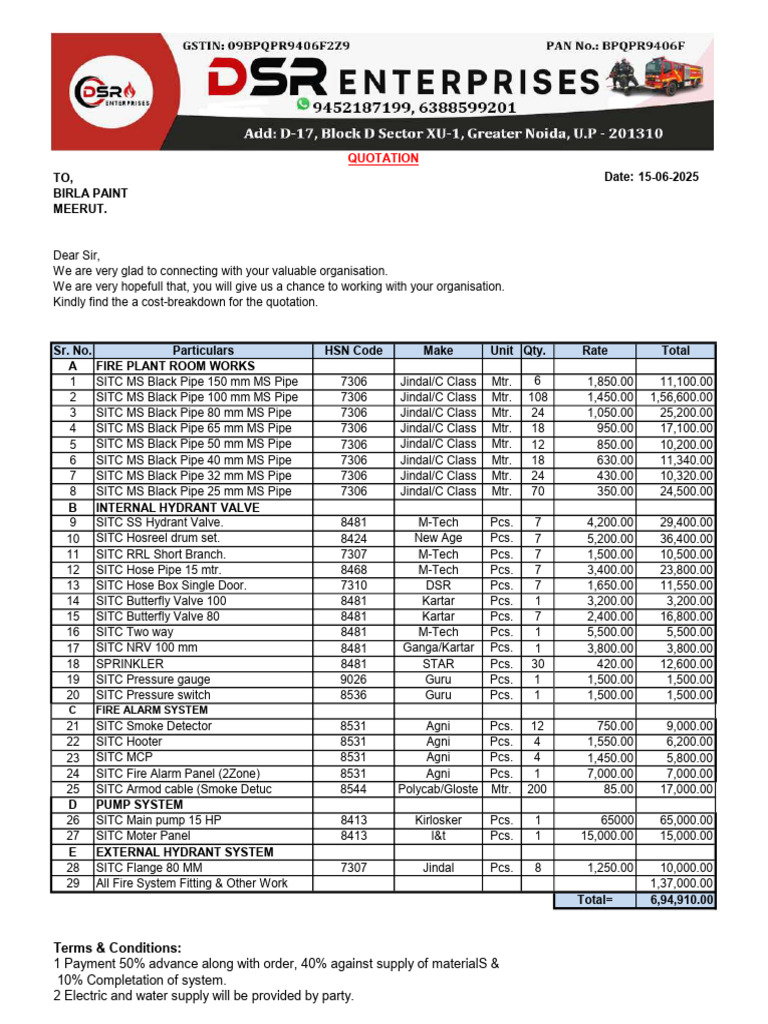 Fire Safety Equipment Quotation Breakdown | PDF | Hydraulics | Equipment