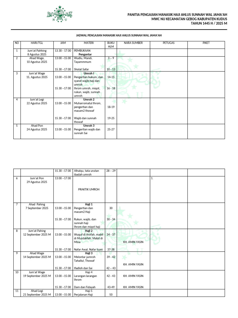 Form Jadwal Manasik 2025 | PDF