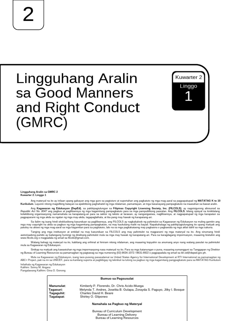 Lesson Exemplar GMRC Grade 2 Kwarter 2 Linggo 1 V3 | PDF