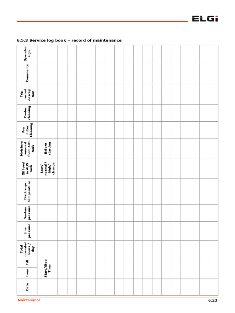 Maintenance Service Log Template | PDF