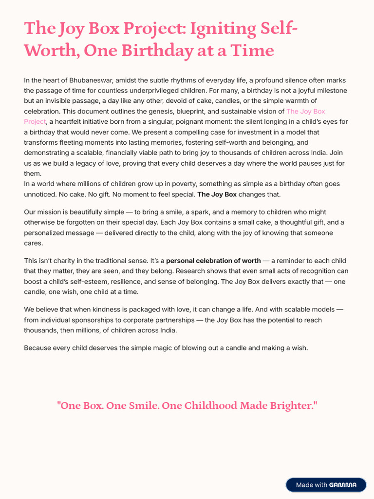 Joy Box Project: Celebrating Every Child | PDF | Corporate Social ...