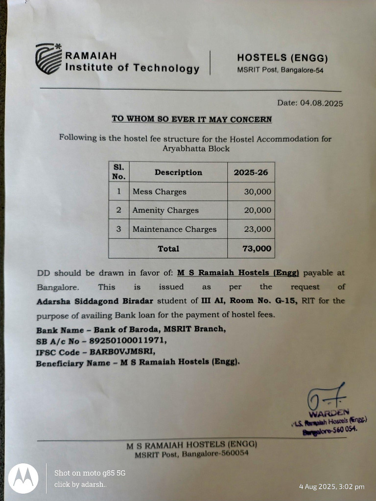 Hostel Fee Structure | PDF