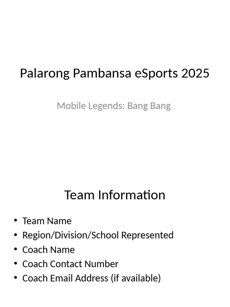 Palarong Pambansa MLBB Registration | PDF
