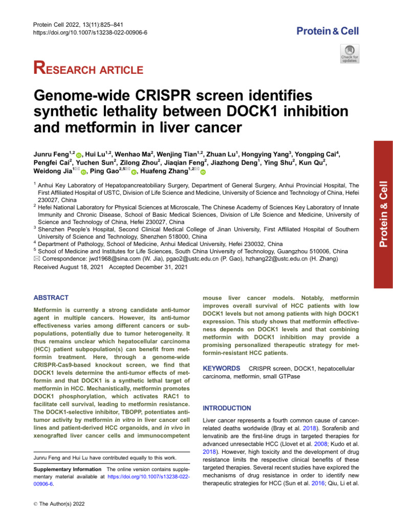 Genome-Wide CRISPR Screen Identifies Synthetic Lethality Between DOCK1 ...
