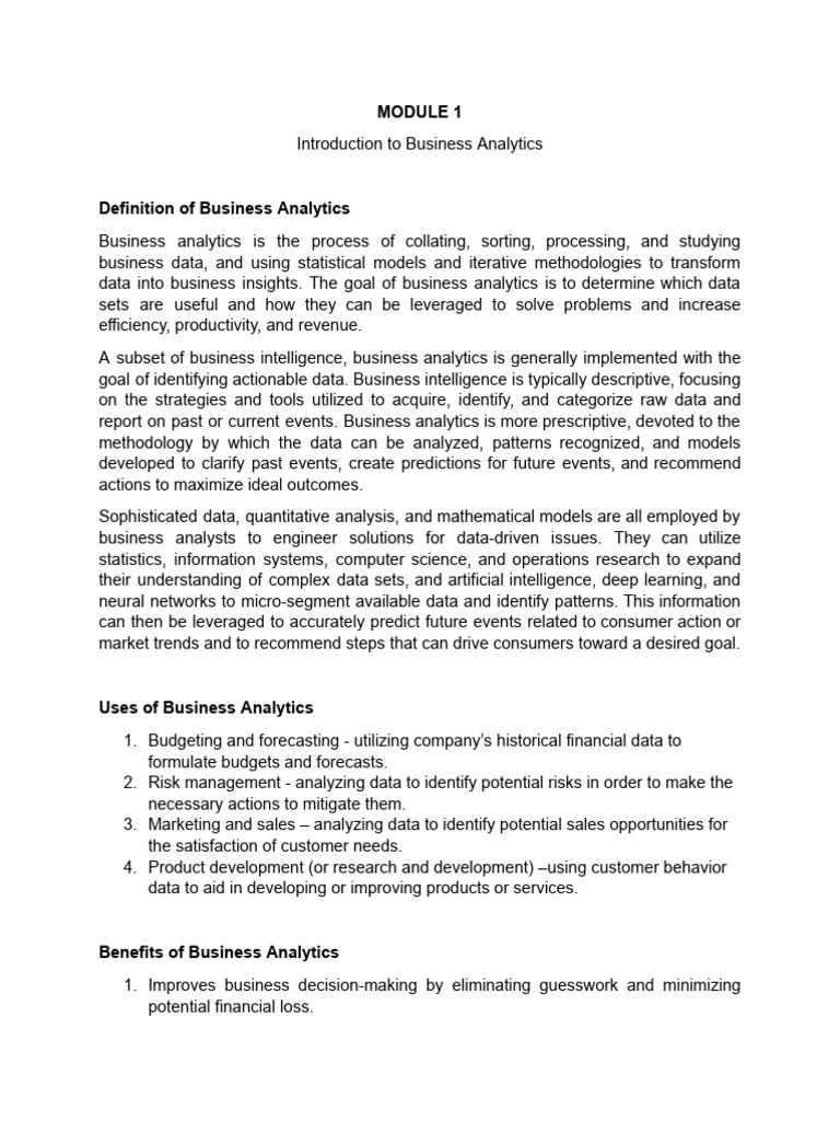 Business Analytics Overview and Benefits | PDF | Analytics | Data Analysis