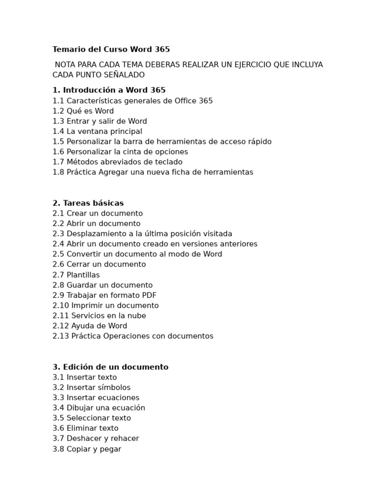 M2 Informatica II Temario Del Curso Word | PDF | Microsoft Word ...