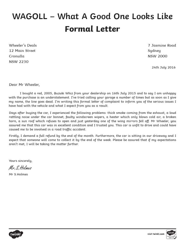 Au t2 e 2257 Wagoll Formal Letter Writing Sample Australian | PDF