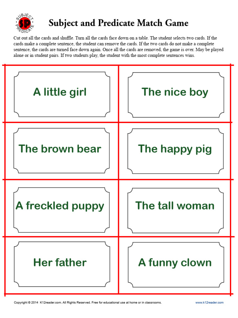 Subject Predicate Match Game | PDF