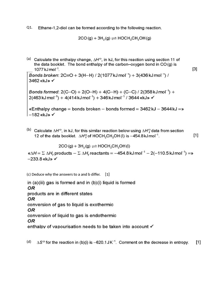HL Entropy and Free Energy Worksheet - MS | PDF
