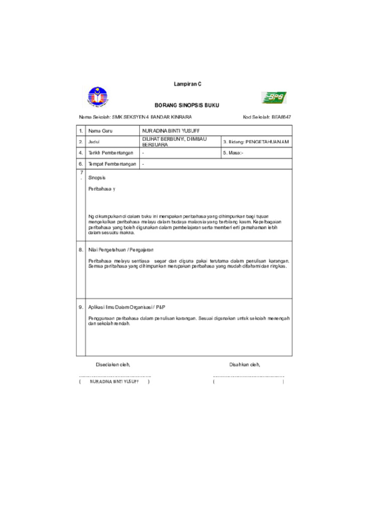 Contoh Laporan Sinopsis Buku SPLKM | PDF