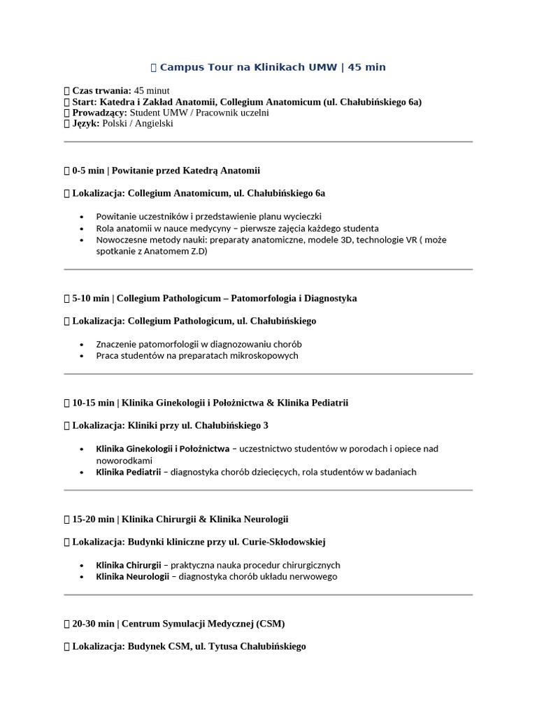 ? Campus Tour Na Klinikach UMW | PDF