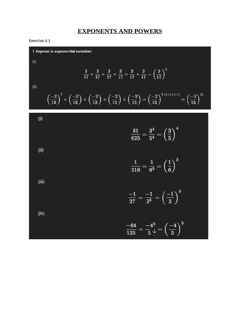 Chapter - 4 Exponents & Powers | PDF