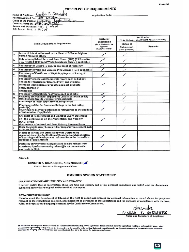 Checklist For Jhs | PDF