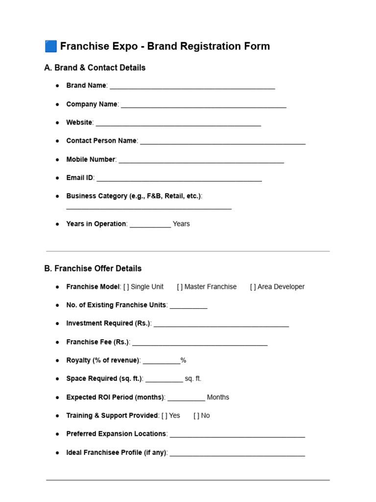 Franchise Expo Brand Registration Form | PDF