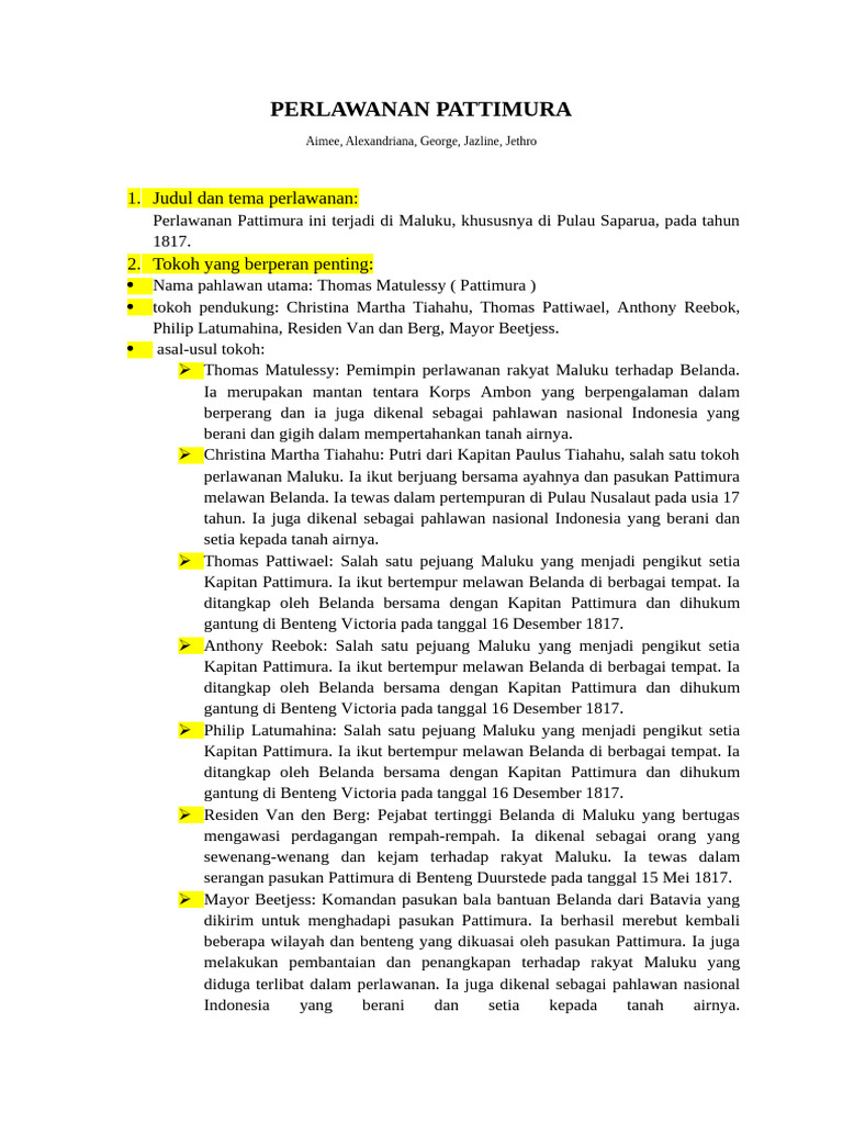 Peran Thomas Pattiwael dalam Perlawanan Pattimura | PDF