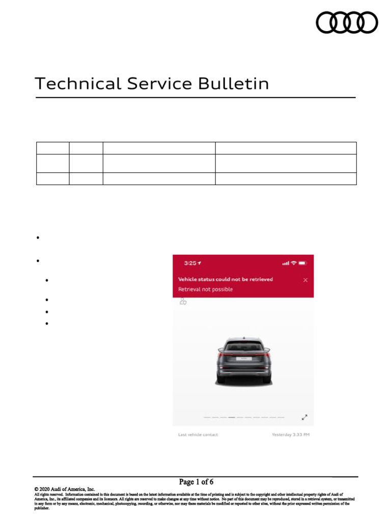 Audi ETron TSB Unresponsive Audi Connect Remote MyAudi App MC-10176420 ...