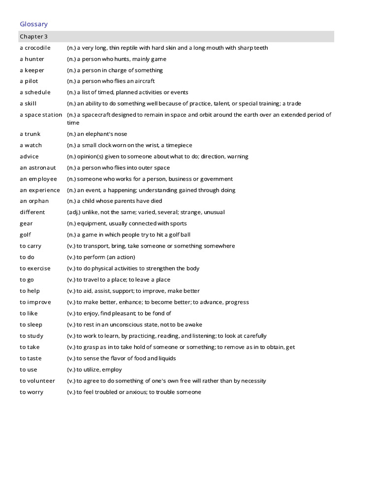 Vocabulary Glossary for Common Terms | PDF