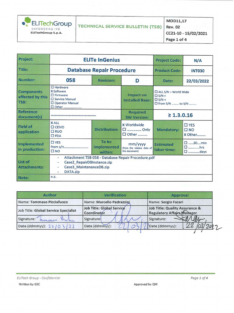 ELITe InGenius TSB 058 - Rev D - Database Repair Procedure With ...