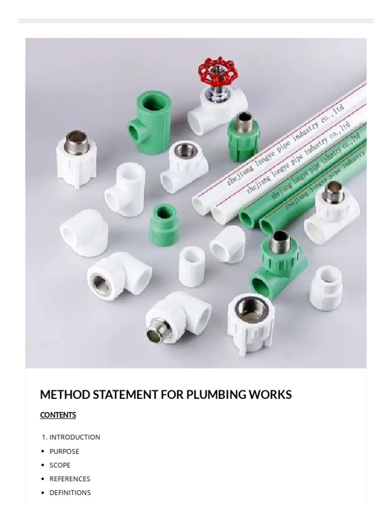 Plumbing Installation Method Statement | PDF | Pipe (Fluid Conveyance ...