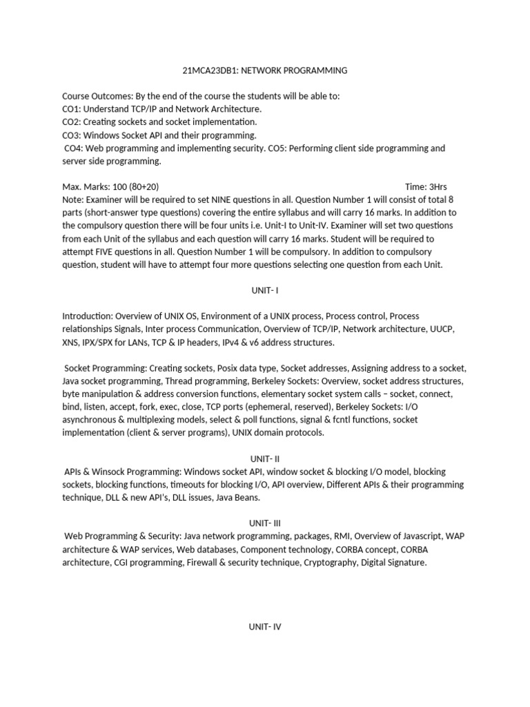 21mca23db1 Network Programming | PDF | Network Socket | Transmission Control Protocol