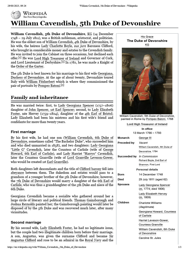William Cavendish, 5th Duke of Devonshire | PDF | Noble Families Of The ...