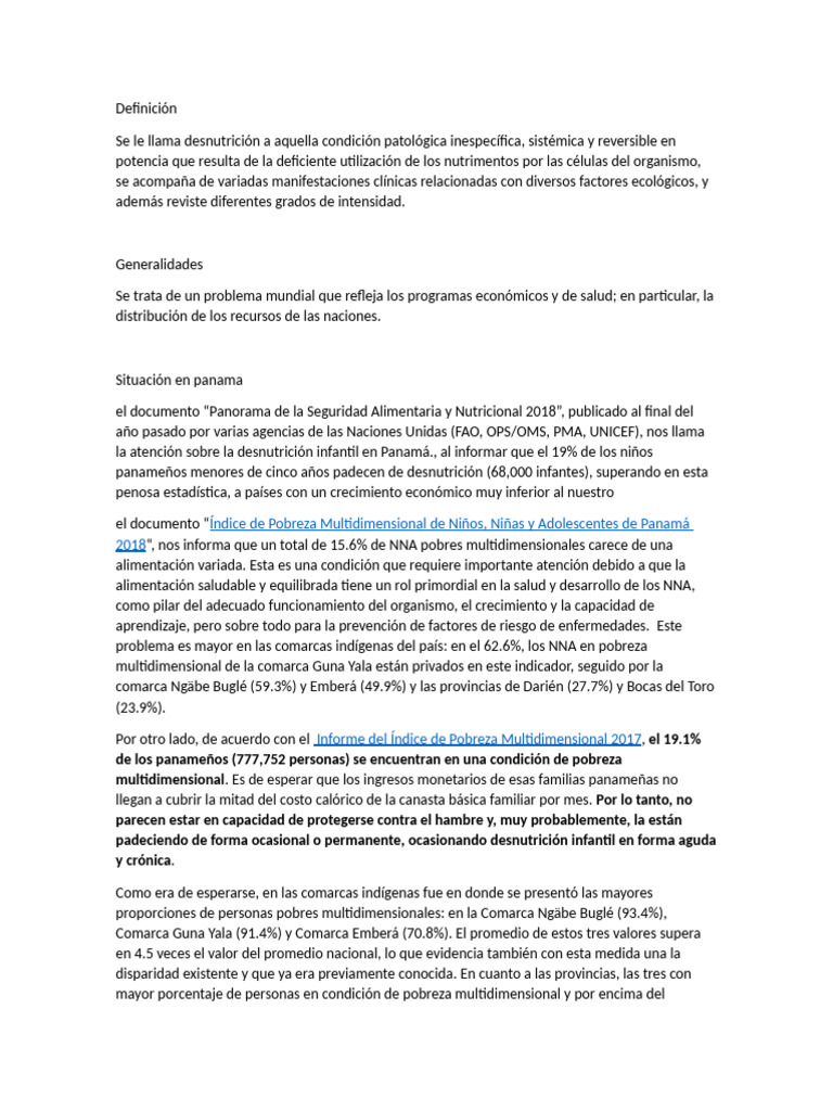 Resumen Desnutridos Segun Tipo y Situacion | PDF | Desnutrición