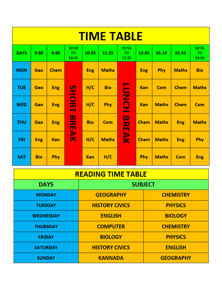 Time Table of X New and Reniewed | PDF