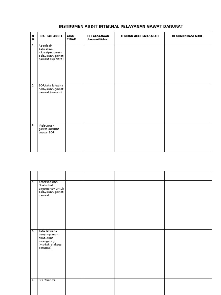 Instrumen Audit Internal Puskesmas 2025 | PDF
