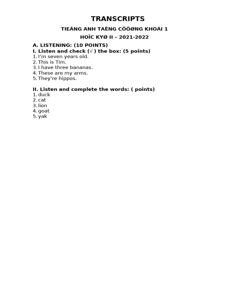 3. Transcripts - Grade 1 | PDF