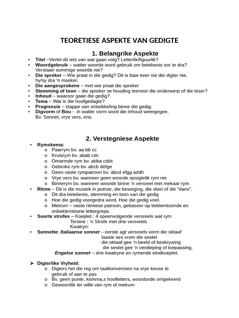 Teorie Van Gedigte (Print Version) | PDF