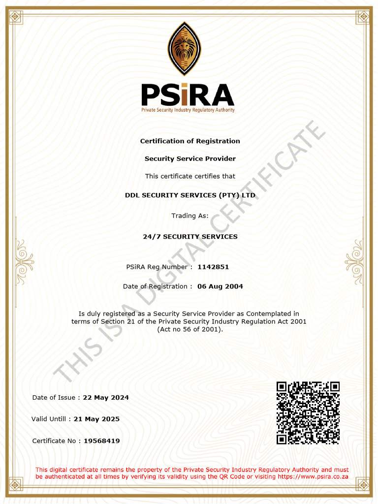 Psira Certificate 2024 To 2025 | PDF