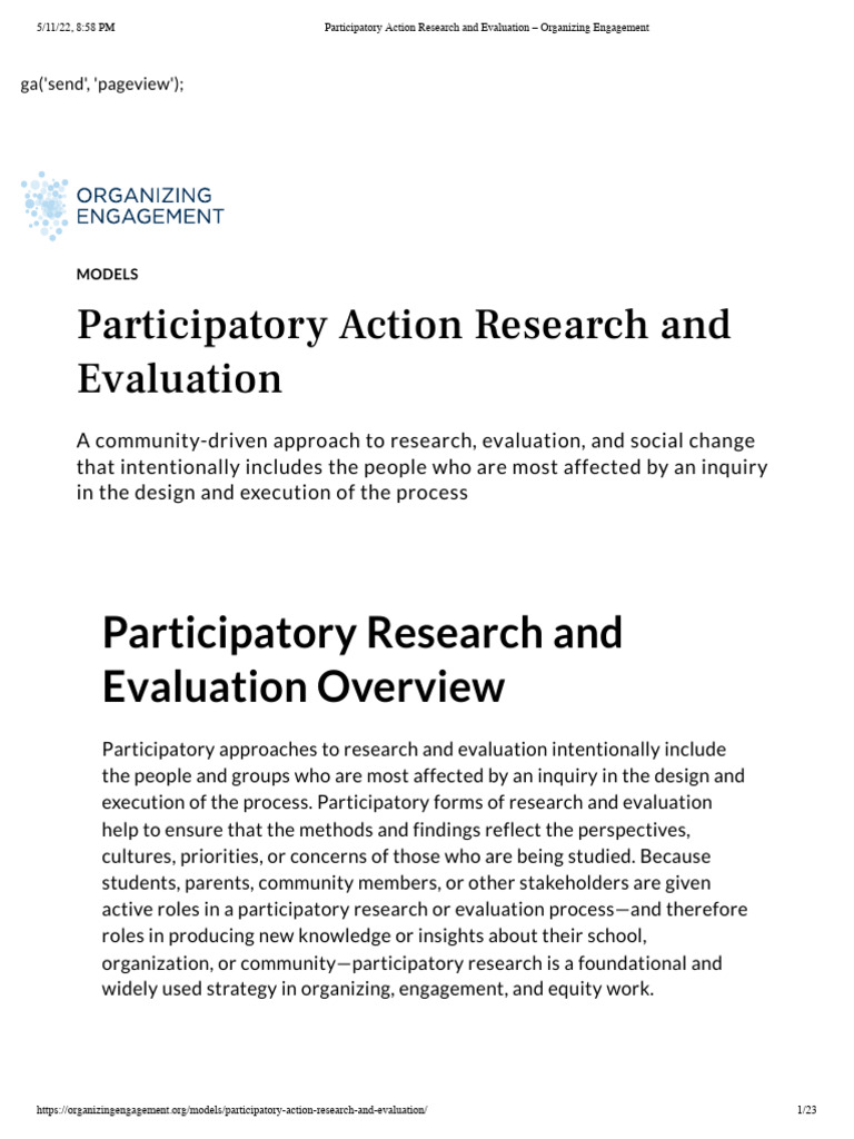 Participatory Action Research and Evaluation - Organizing Engagement ...