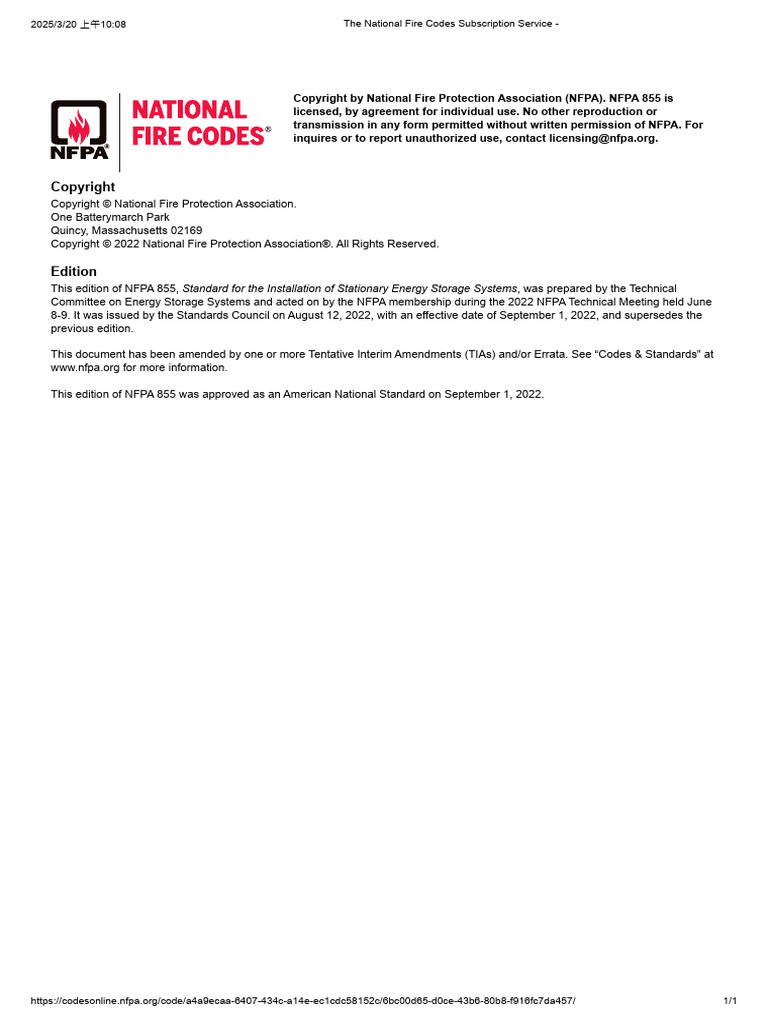 NFPA 855 Standard Overview 2022 | PDF