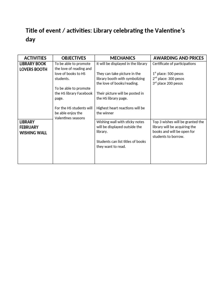 Valentine's Day Library Activities | PDF