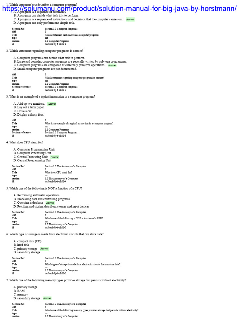 Big Java, Early Objects - Comprehensive Question Bank by Cay Horstmann ...