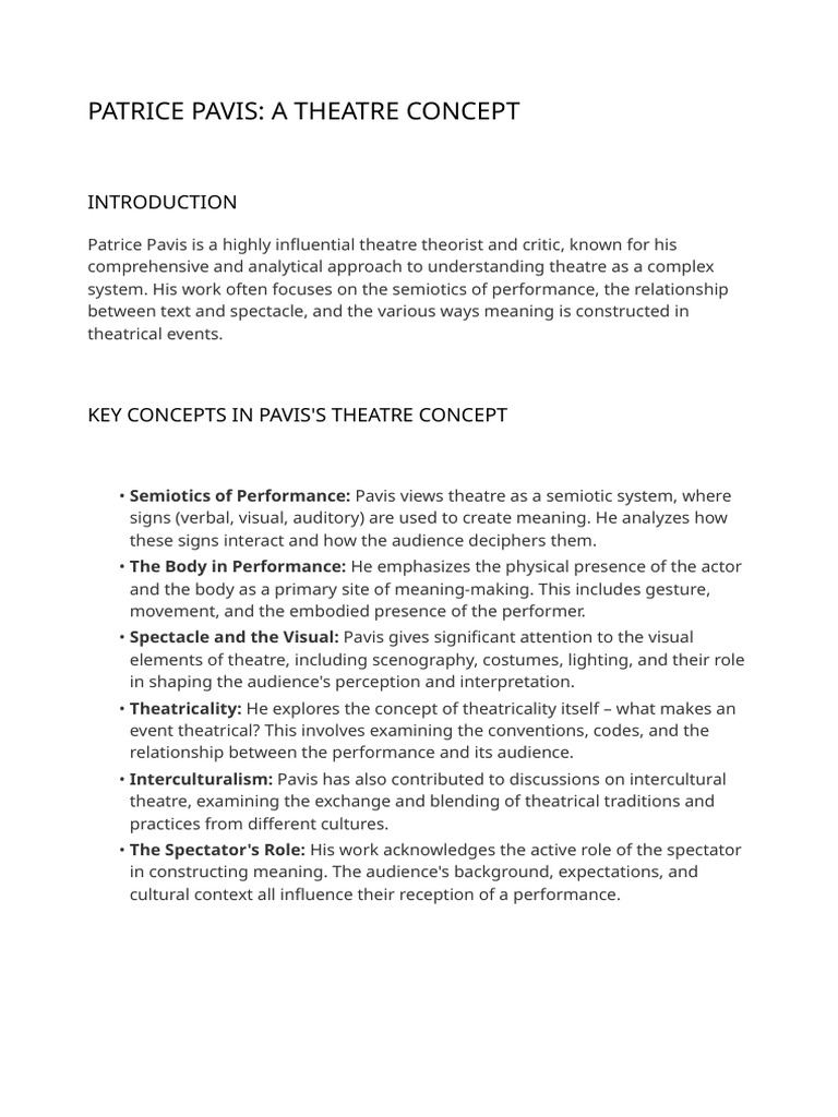 Understanding Patrice Pavis's Theatre Concepts | PDF