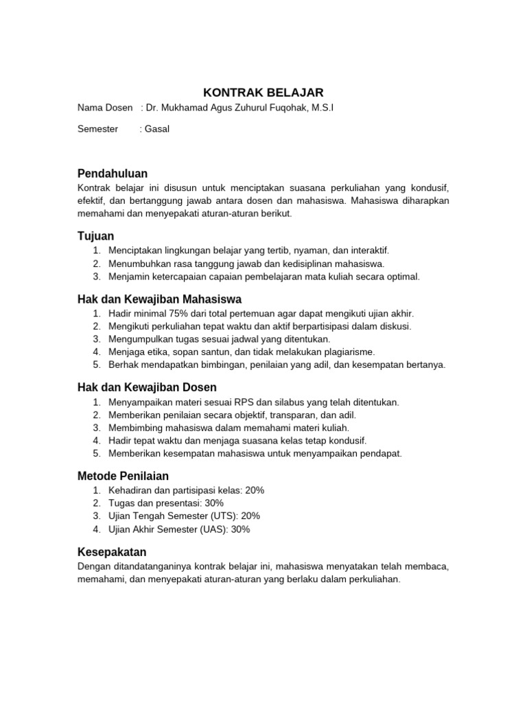 Kontrak Belajar Mahasiswa | PDF