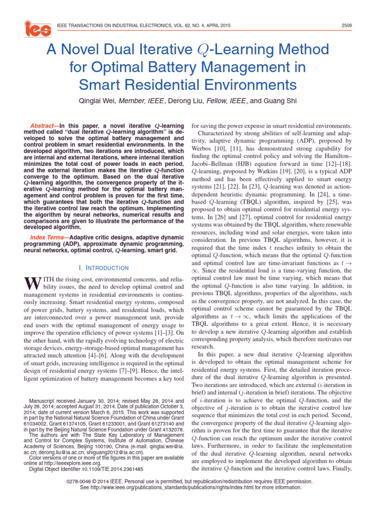 A Novel Dual Iterative Q-Learning Method For Optimal Battery Management in Smart Residential ...